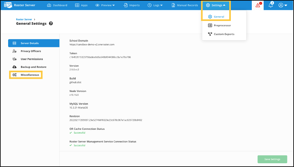 Roster Server Settings