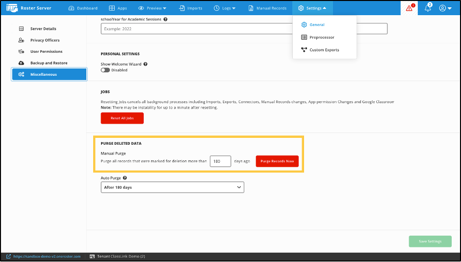 Roster Server Settings