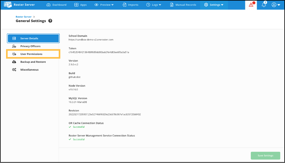 Roster Server Settings