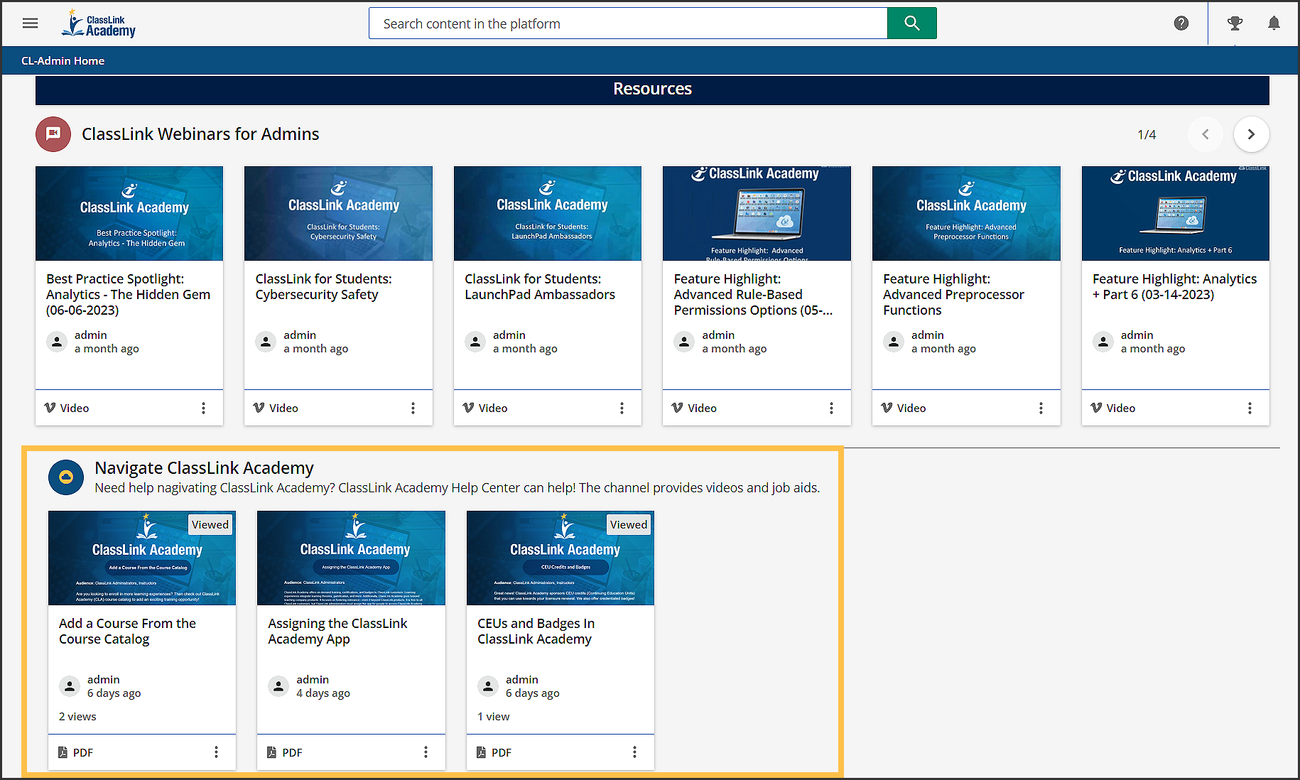 ClassLink Administrator Learning Experiences