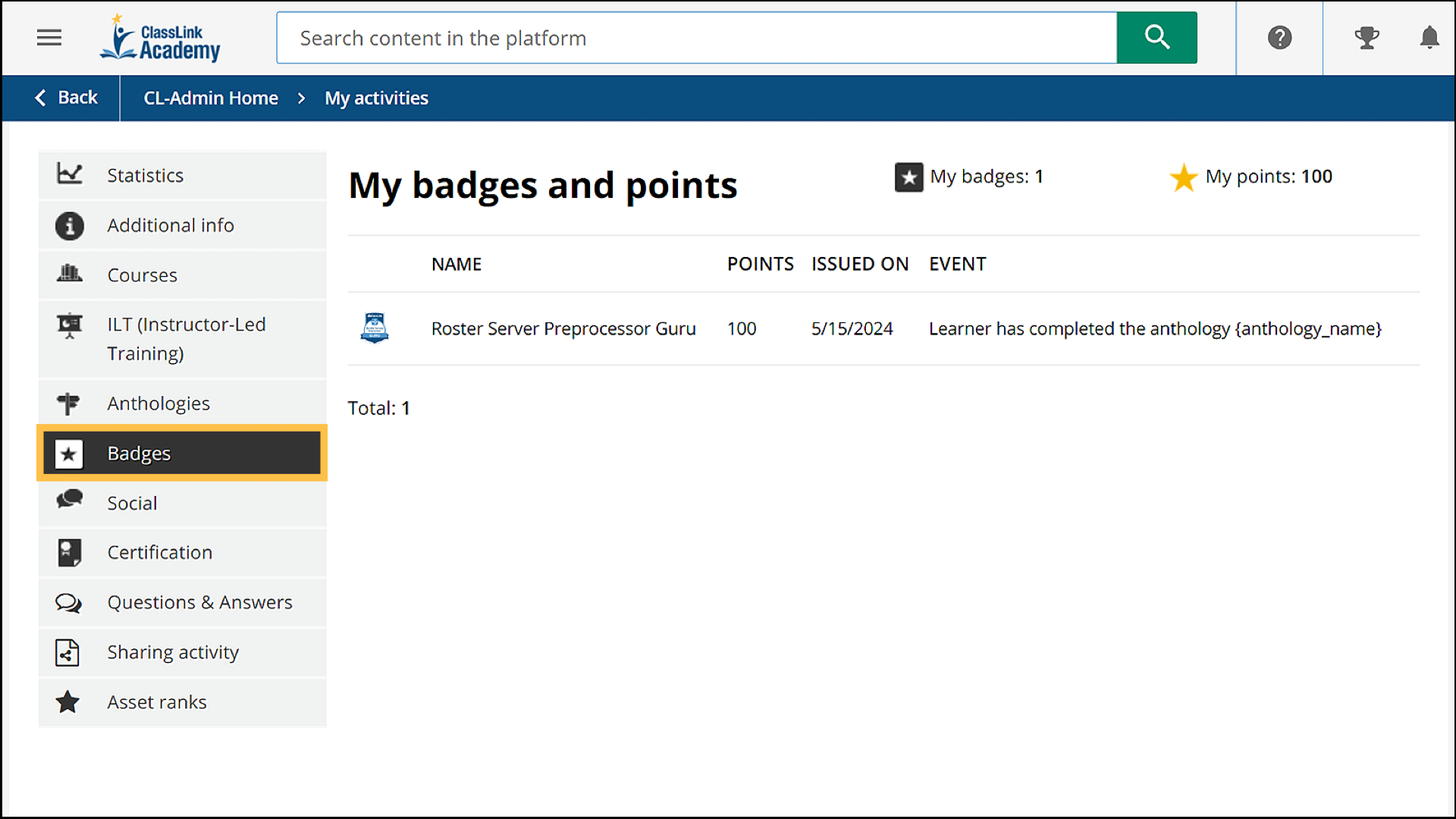 My Activities in ClassLink Academy