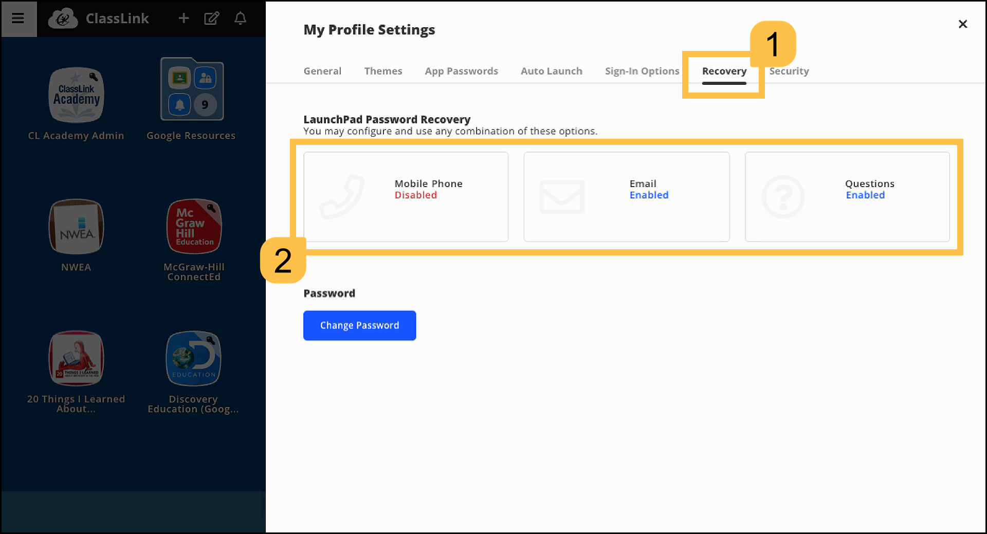 Set Up Password Recovery Options for Password Reset