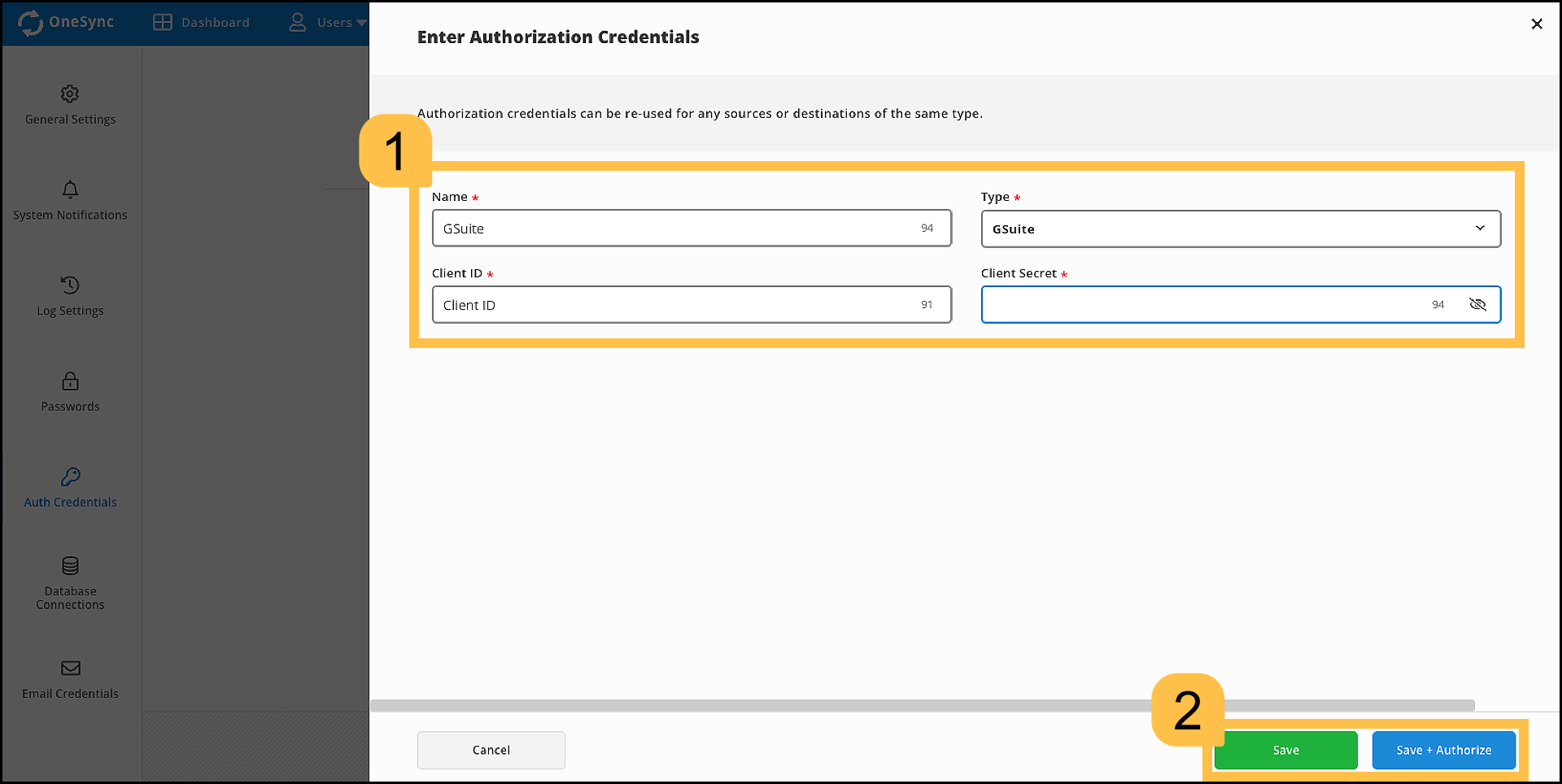 Authorization & API Registration—OneSync Authorization Credentials