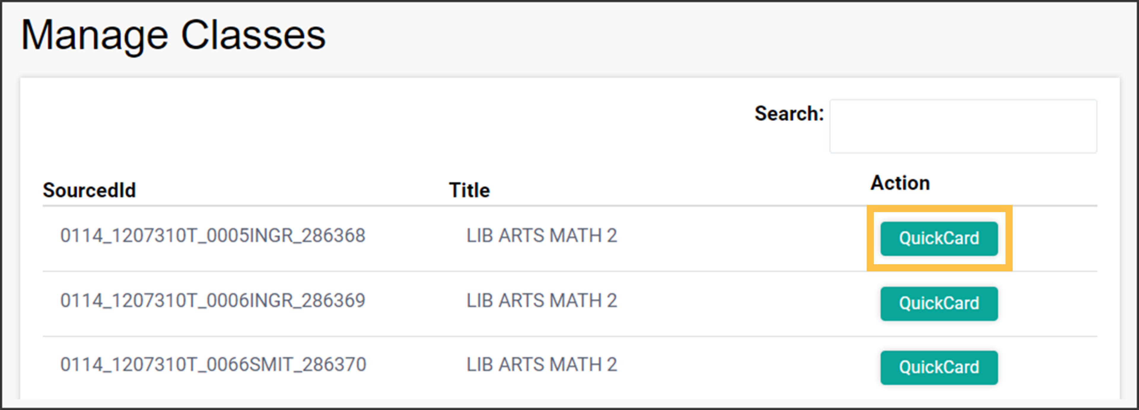 Class QuickCard for Instructors