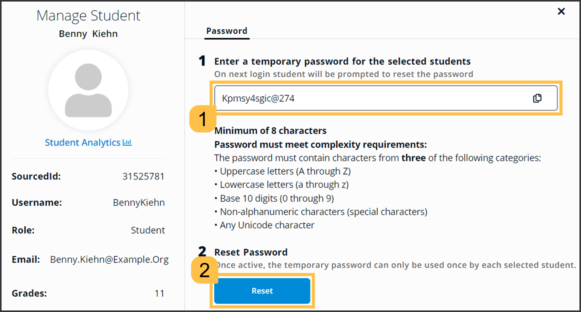 Reset Passwords Through My Classes
