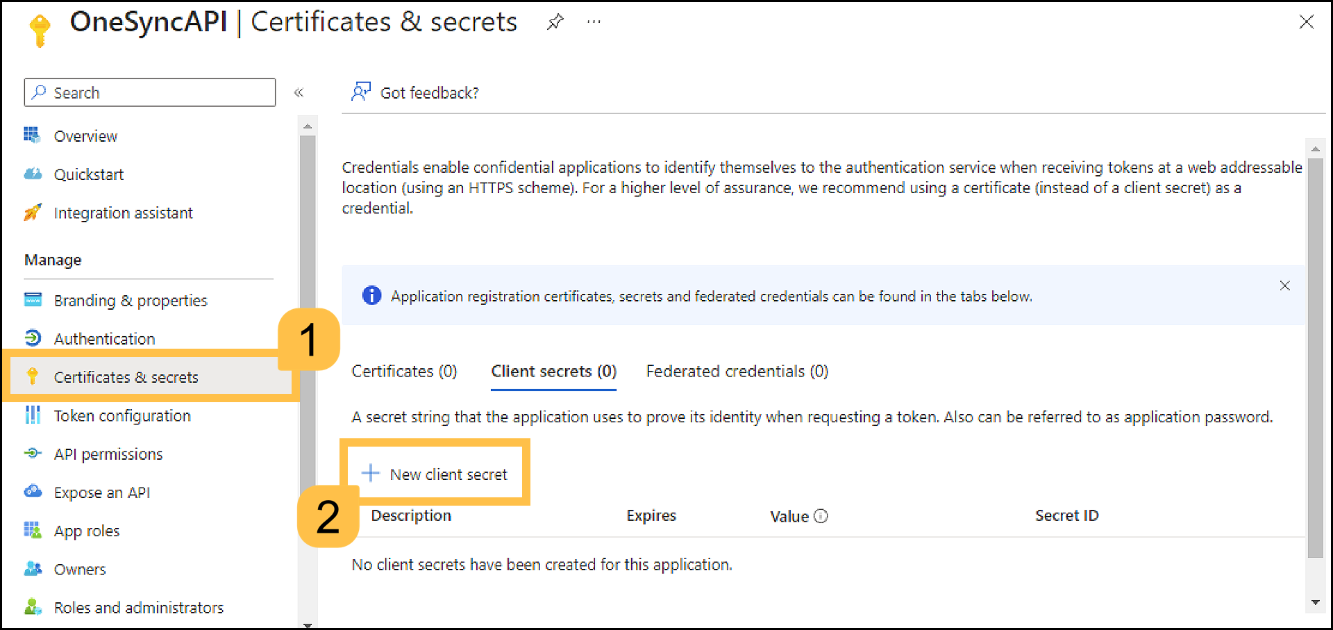 OneSync Destination Authorization & API Registration—Entra ID: Obtaining a Client ID & Secret