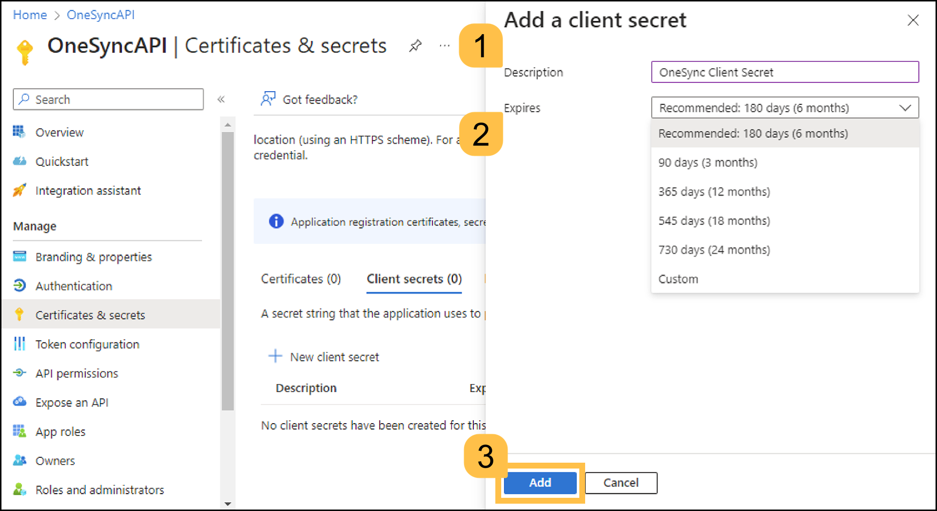 OneSync Destination Authorization & API Registration—Entra ID ...