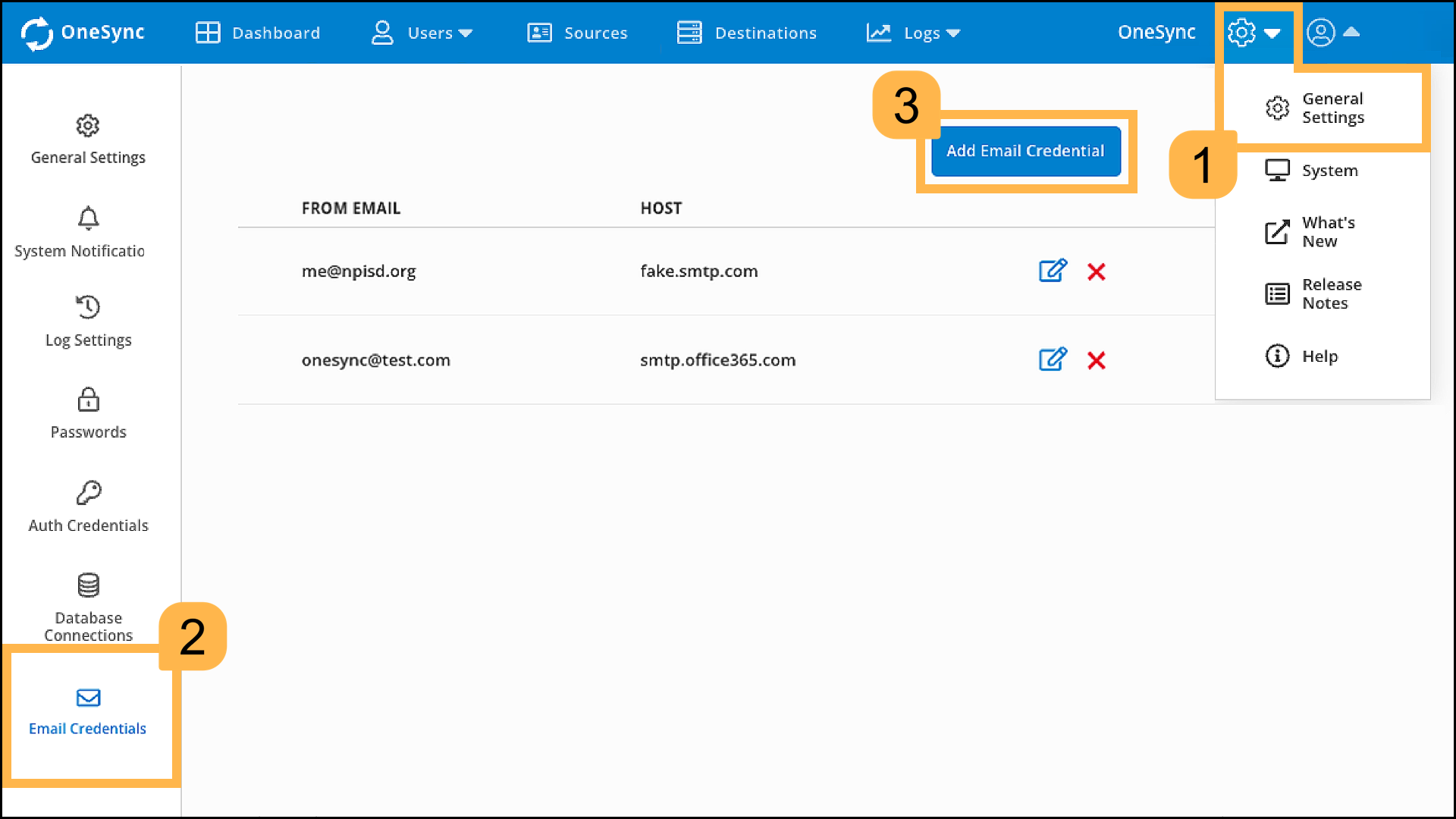 OneSync Destination Authorization & API Registration—Email Configuration