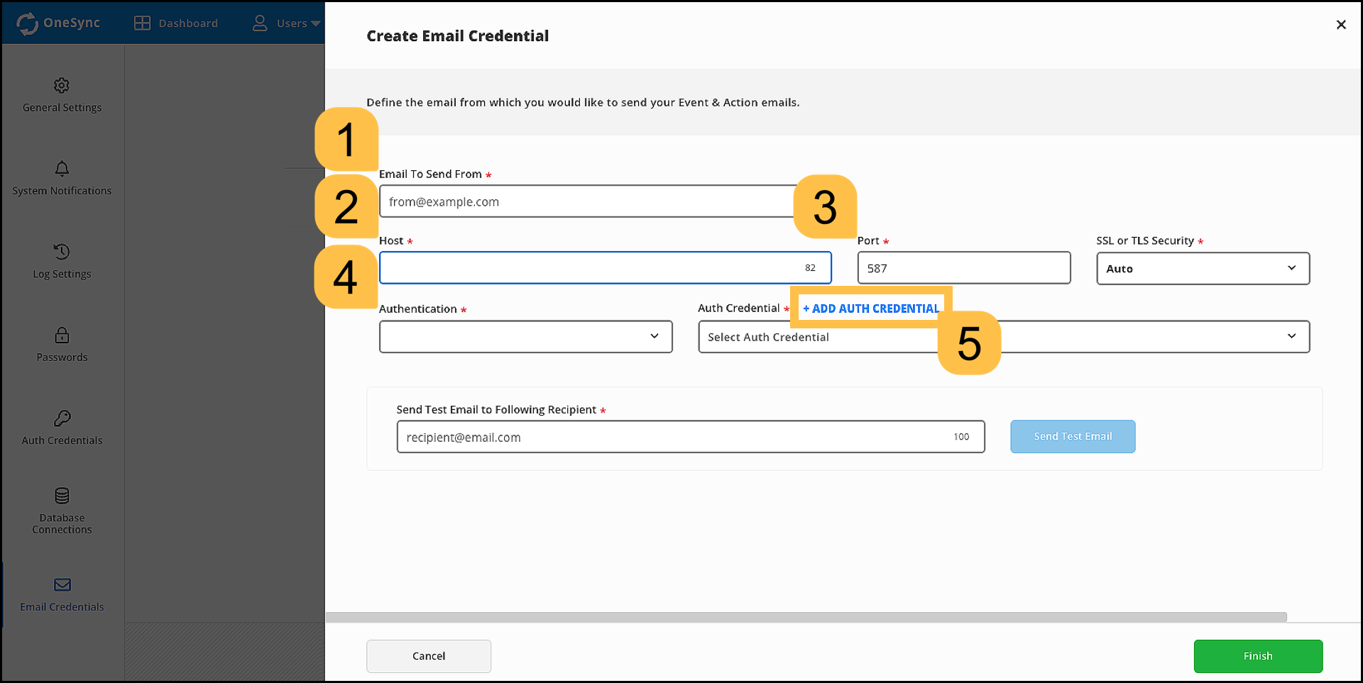 OneSync Destination Authorization & API Registration—Email Configuration