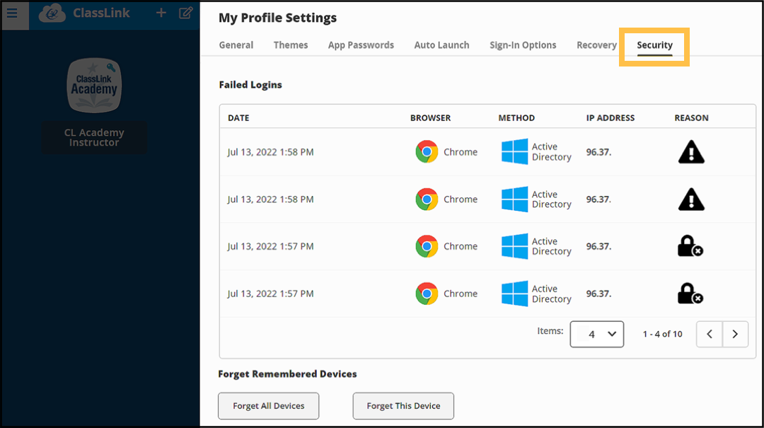 Use the LaunchPad Failed Logins Viewer