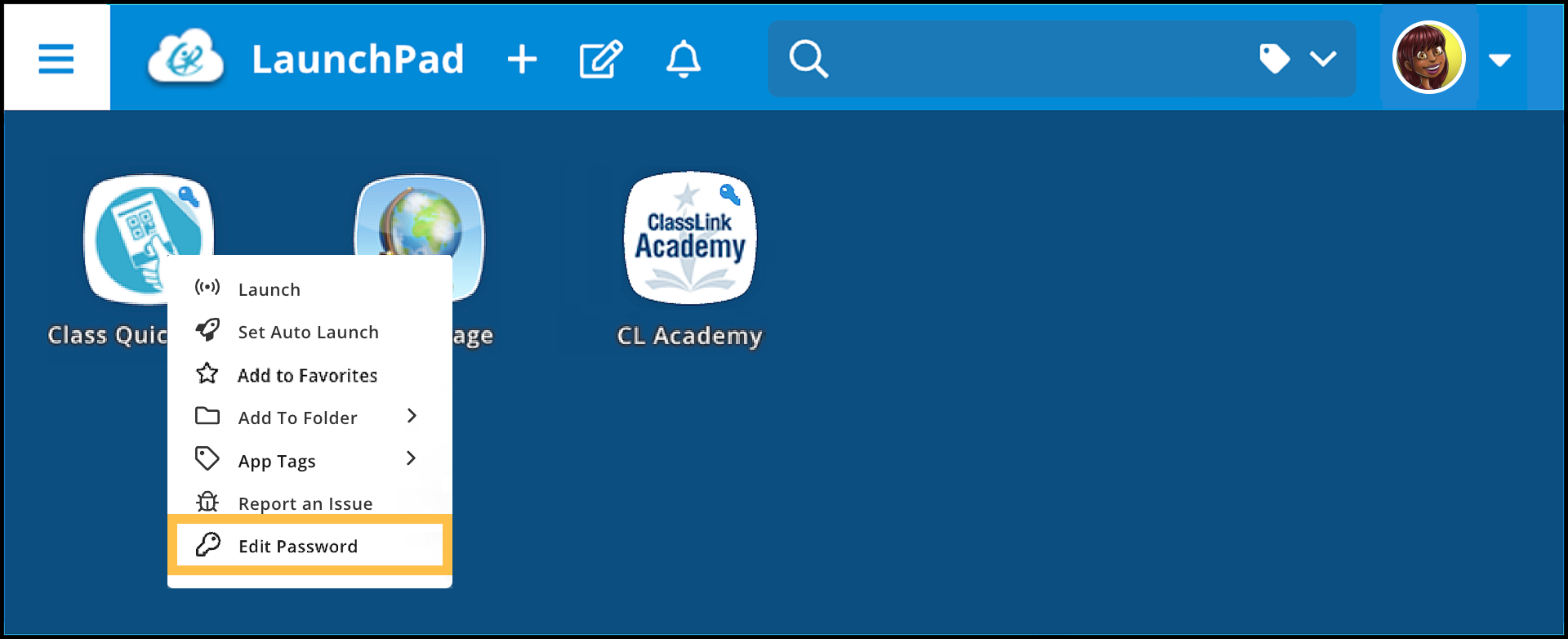 LaunchPad Home Page: Change an App Password