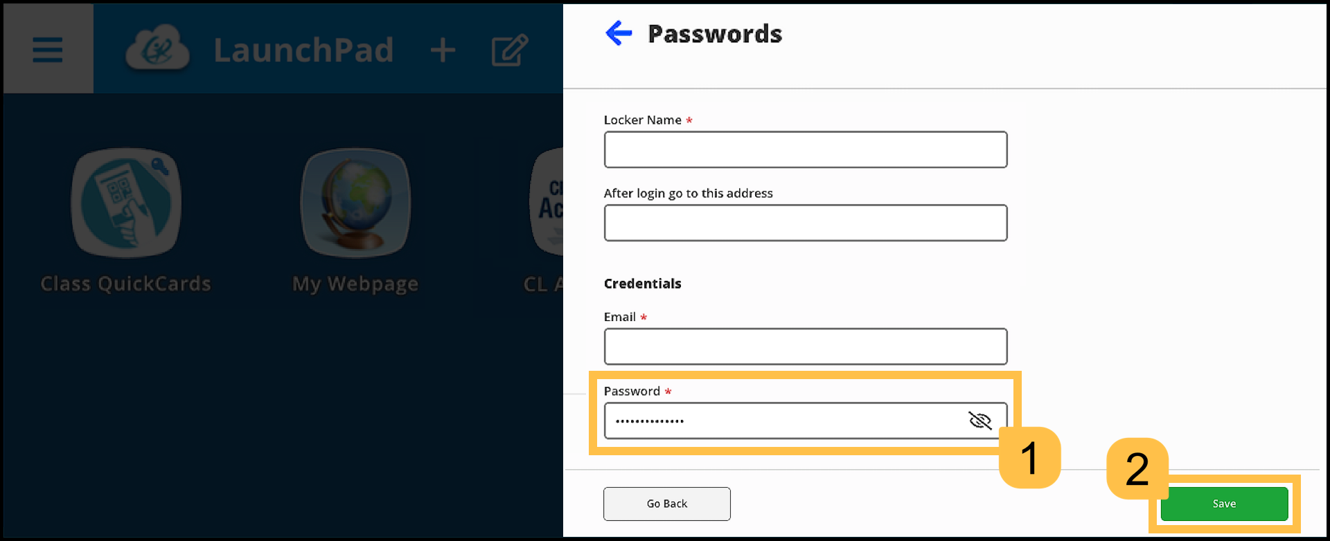 LaunchPad Home Page: Change an App Password