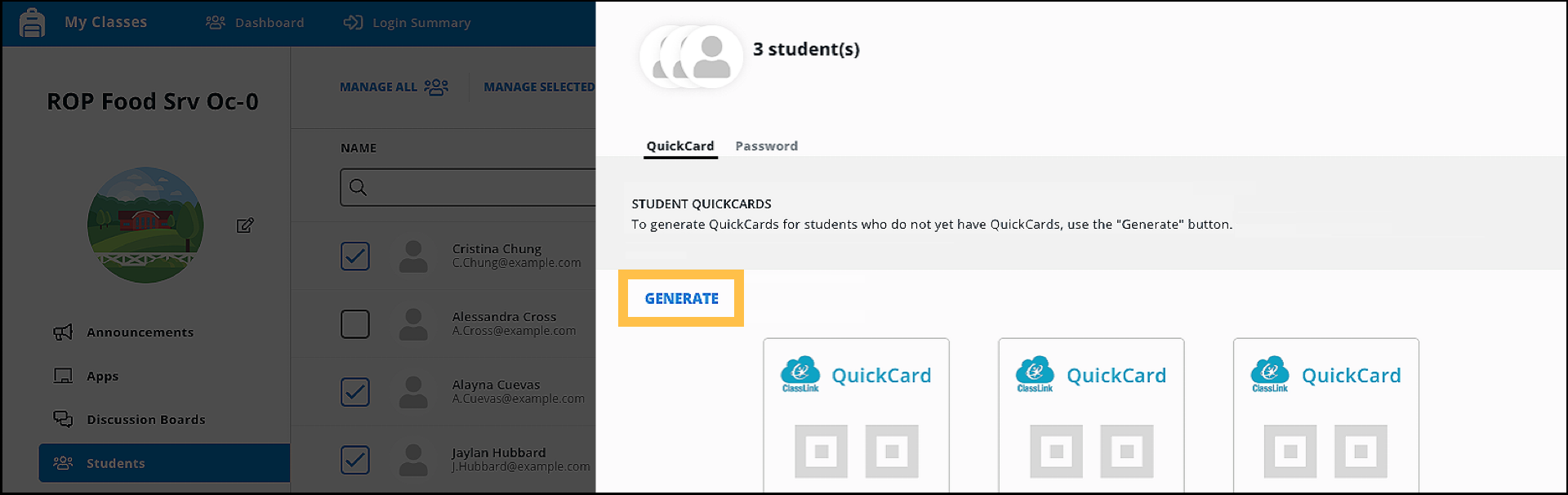 Generate and Manage QuickCards From My Classes