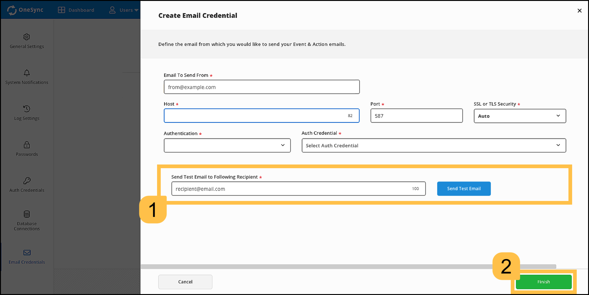 Destination Authorization & API Registration—OneSync Email Configuration