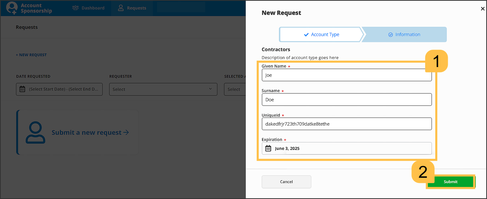 Account Sponsorship: Request a Sponsored Account