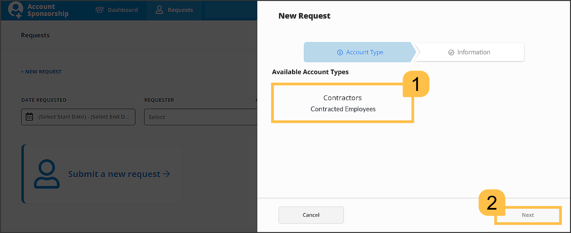 Account Sponsorship: Request a Sponsored Account