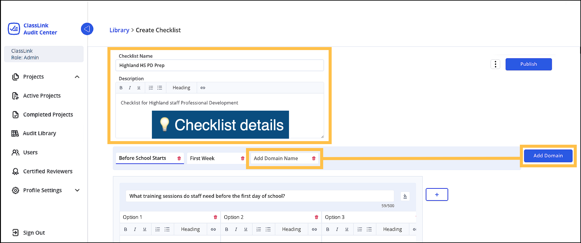 Administrator: Create a Custom Checklist