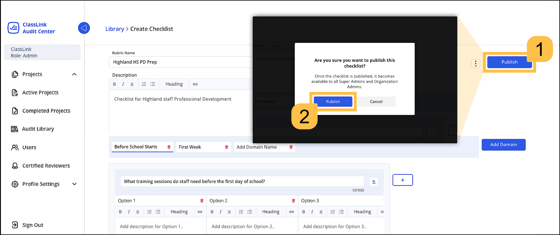 Administrator: Create a Custom Checklist