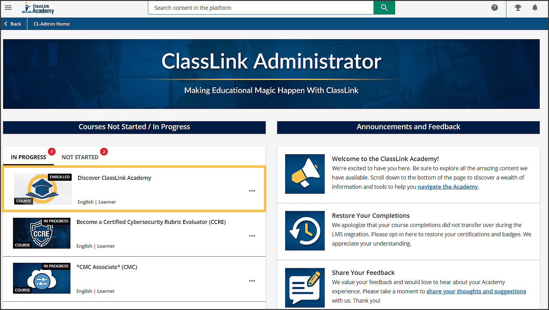 ClassLink Administrator Learning Experiences