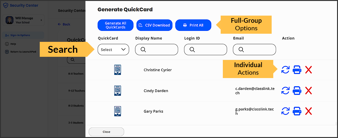 QuickCard Management for Delegated Users: Generate QuickCards