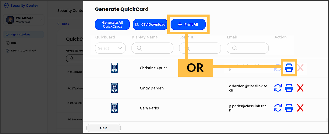 QuickCard Management for Delegated Users: Generate QuickCards