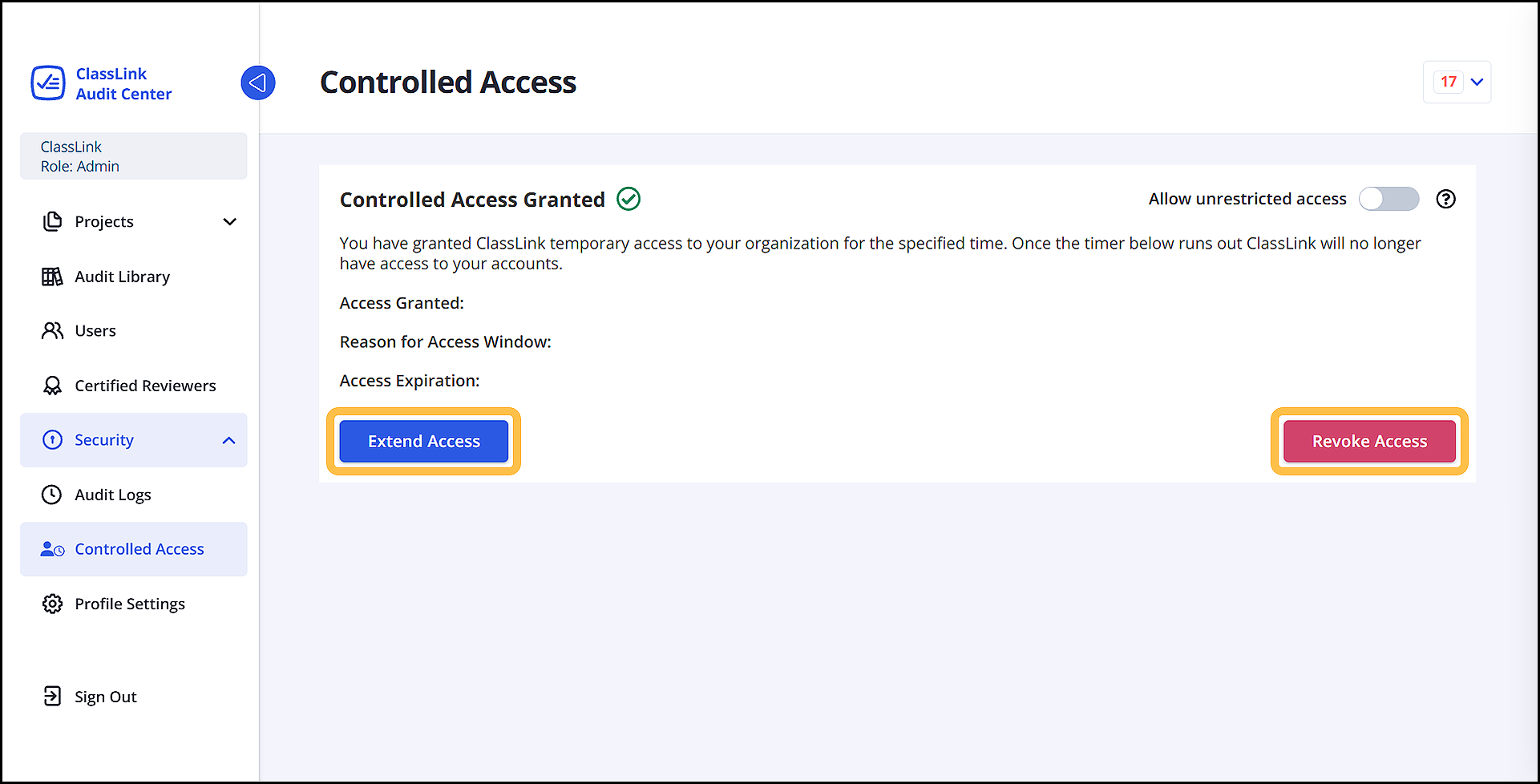Controlled Access in Audit Center